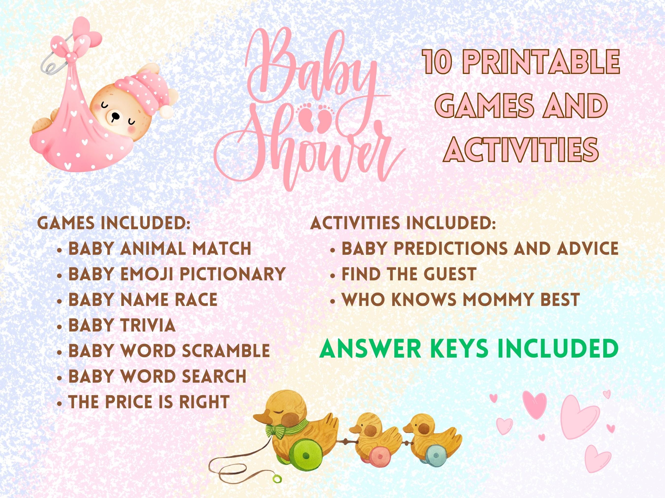 Baby Shower, Gender Reveal - 10-game Bundle and Activities - Printable ...