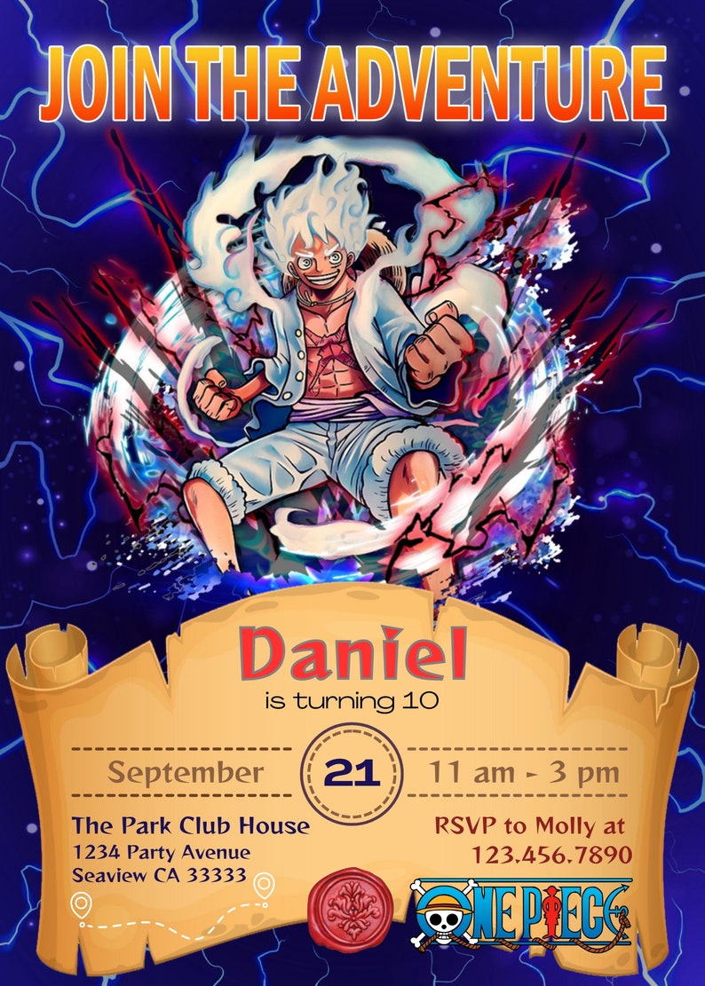 One Piece, Joy Boy, Monkey D. Luffy, Manga, Anime Birthday Invitation ...