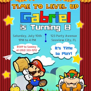 Paper Mario, Super Mario Bros Birthday Invitation, Super Mario Theme ...