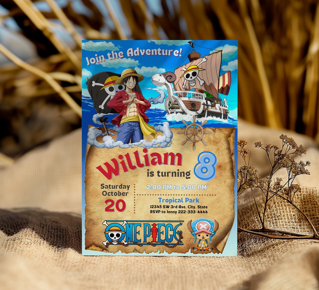 One Piece Birthday Invitation, Manga, Anime, Japanese Style Animation ...