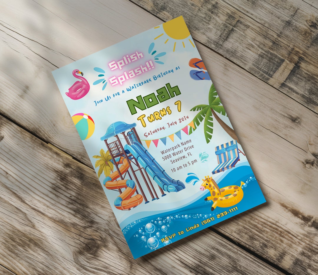Splish Splash Birthday Invitation/waterpark, Pool Birthday Invitation ...