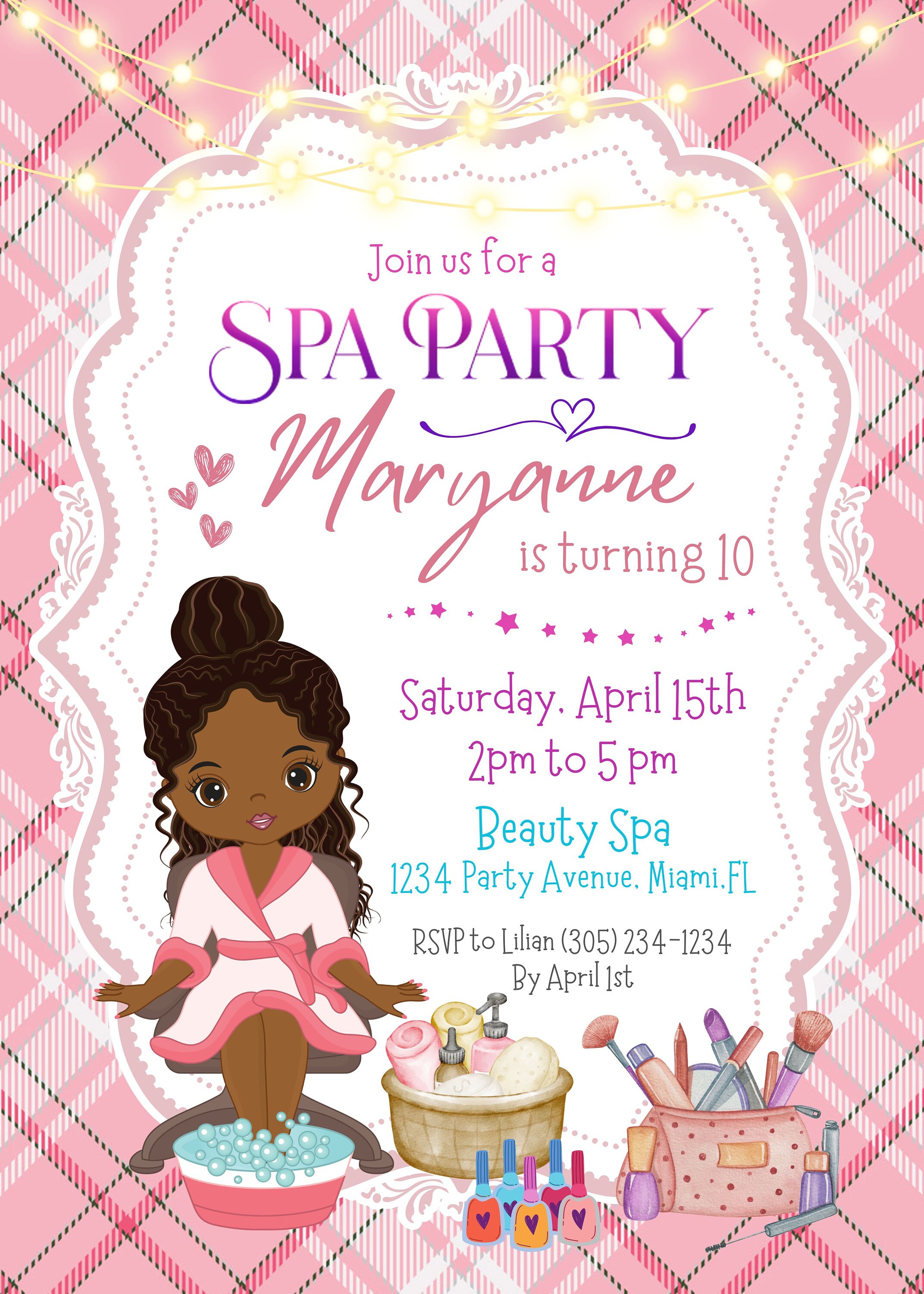 Spa Party Birthday Invitation Template: Manicure Pedicure (5x7 Editable ...