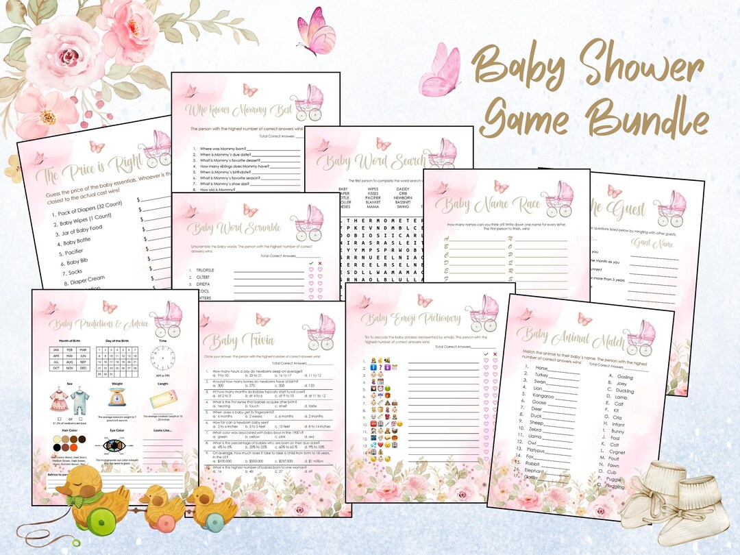 Baby Shower, Gender Reveal - 10-game Bundle and Activities - Printable ...