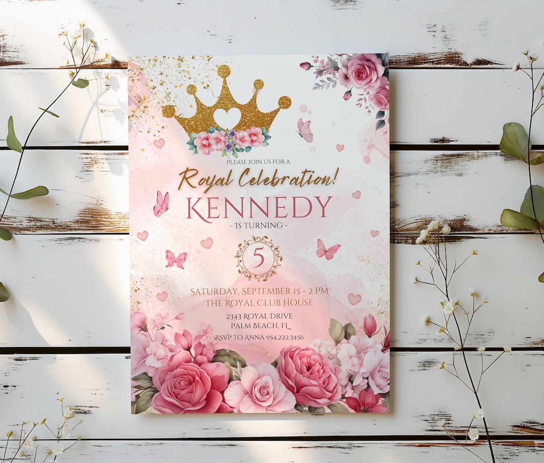 A Royal Celebration Birthday Invitation, Pink Princess Party, Gold ...