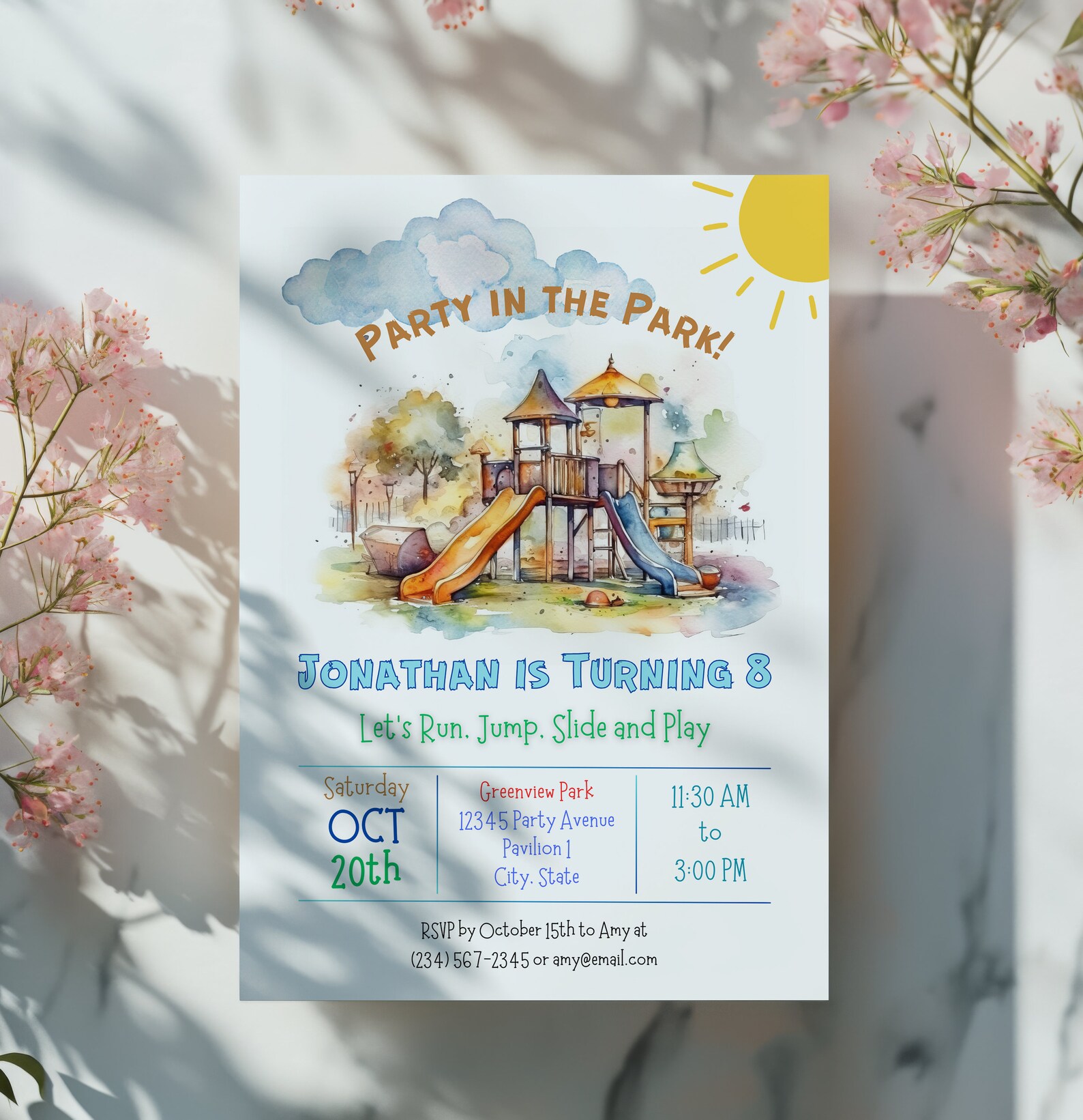 Party in the Park, Playground, Outdoor Birthday Invitation. Let's Run ...