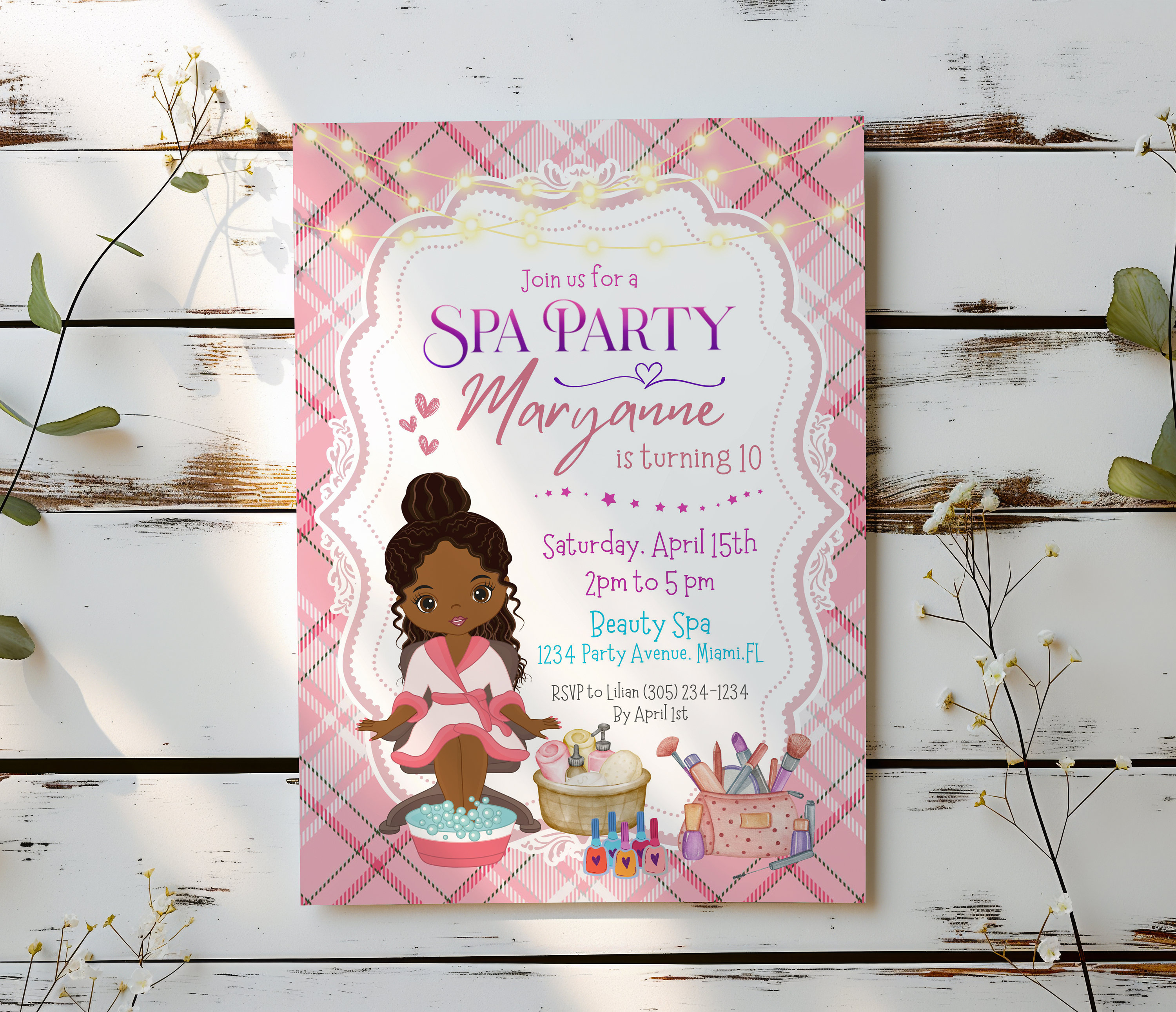 Spa Party Birthday Invitation Template: Manicure Pedicure (5x7 Editable ...