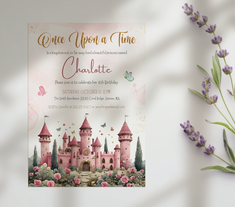 Once Upon a Time Birthday Invitation, Castle Themed Birthday Invitation ...