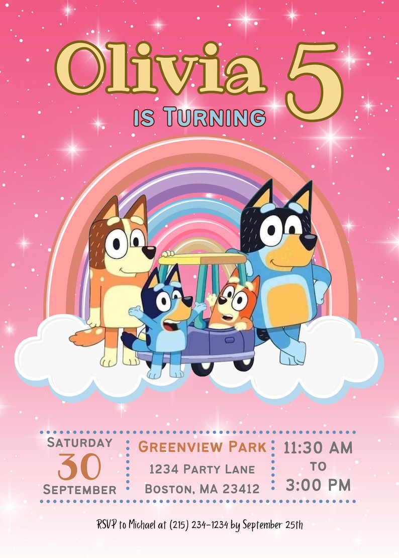 Bluey Birthday Invitation: Pink Background (digital Download) - Etsy