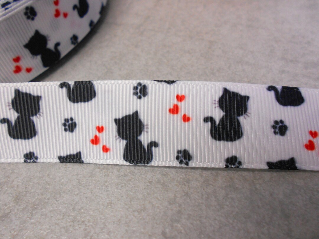 2.40 Euro / Meter, Cat Paw Paw 22 Mm Border Grosgrain Ribbon, Cat, Cat ...
