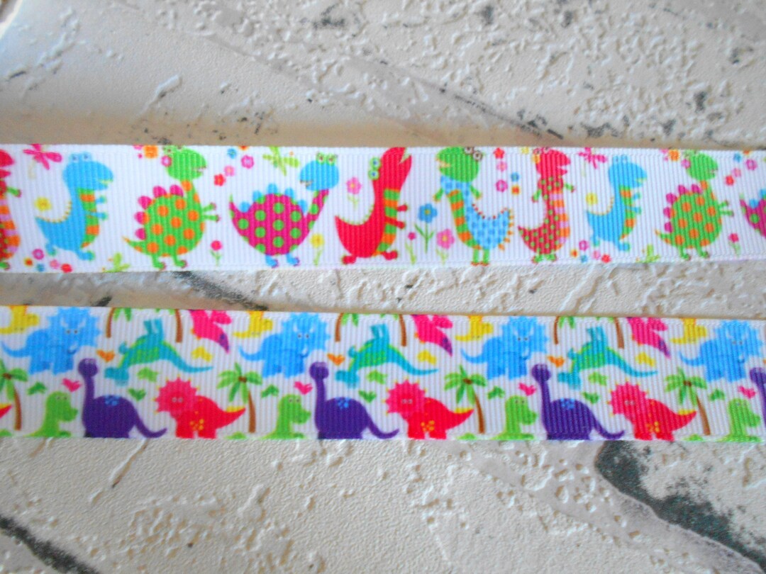 2 Euros/meter Dinosaurs, 22 Mm Border Grosgrain Ribbon, Various Motifs ...