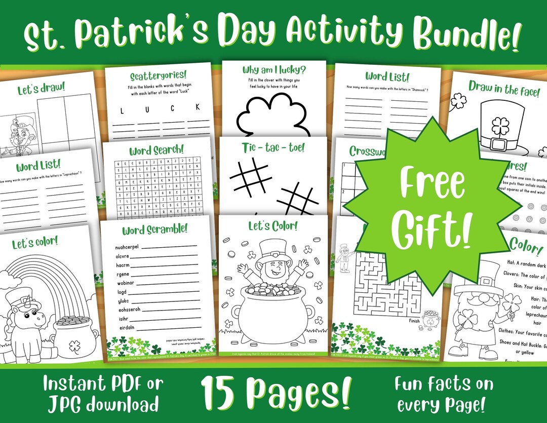 Kids St Patricks Day Printable Activity Bundle, Maze, Word Search ...