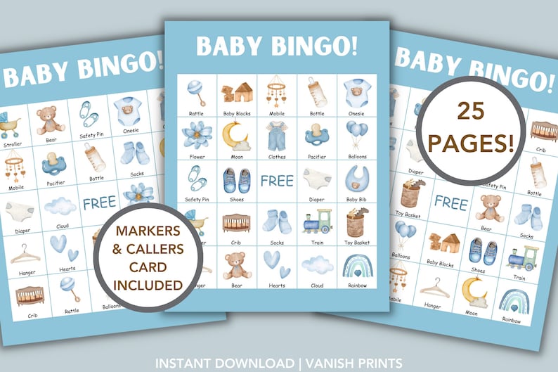 Boy Baby Shower Bingo Game: 25 Cards (digital Download) - Etsy