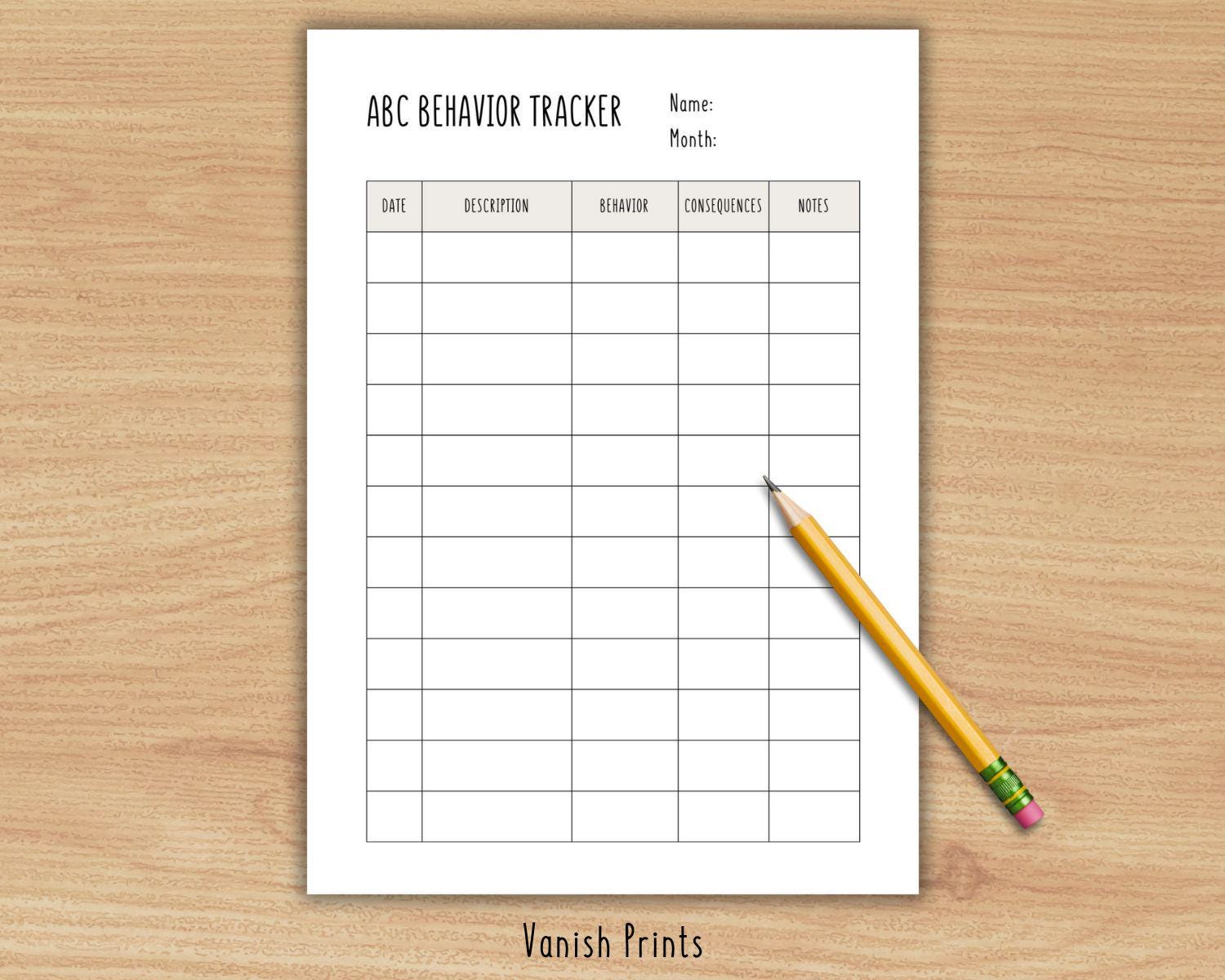 ABC Behavior Chart, Behavior Tracker, Special Needs Carer, Behavior Log ...