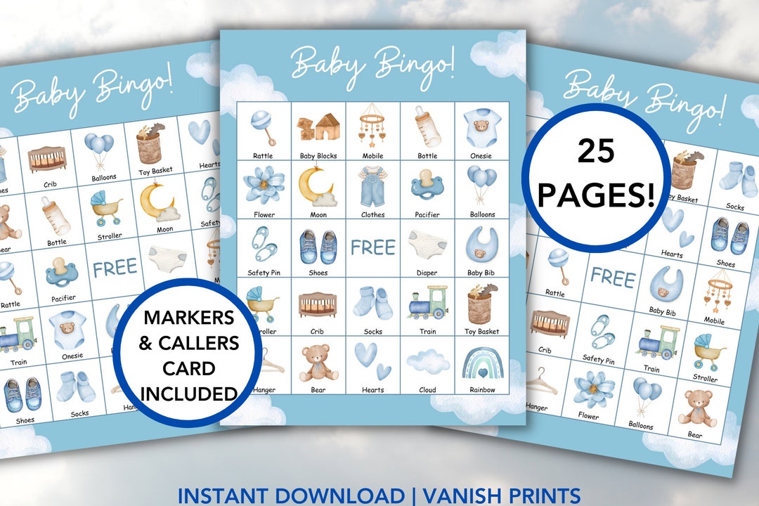 Boy Baby Shower Bingo Game: 25 Printable Cards (digital Download) - Etsy