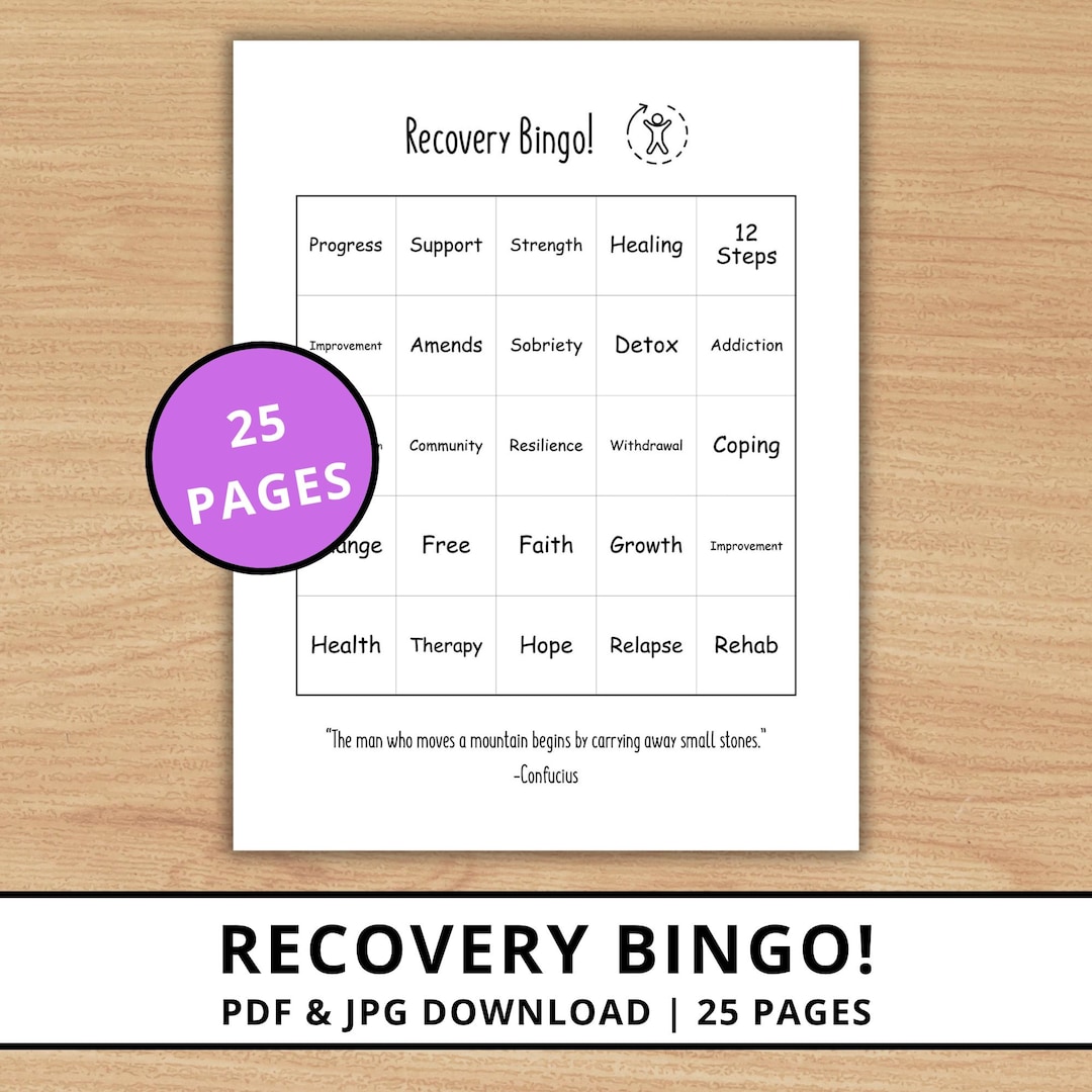 Recovery Bingo: 25 Pages (PDF Downloadable Printable) Addiction ...