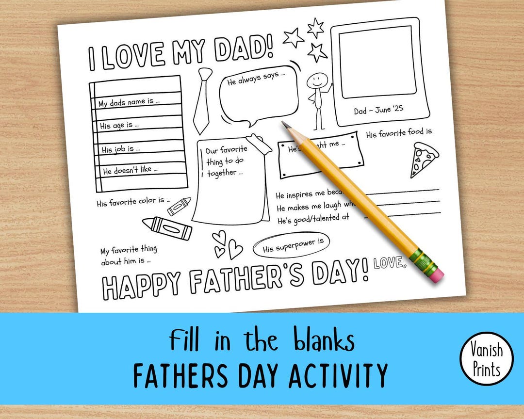Father's Day Activity, Fill in the Blanks, ALL ABOUT DAD, Gifts for Dad ...