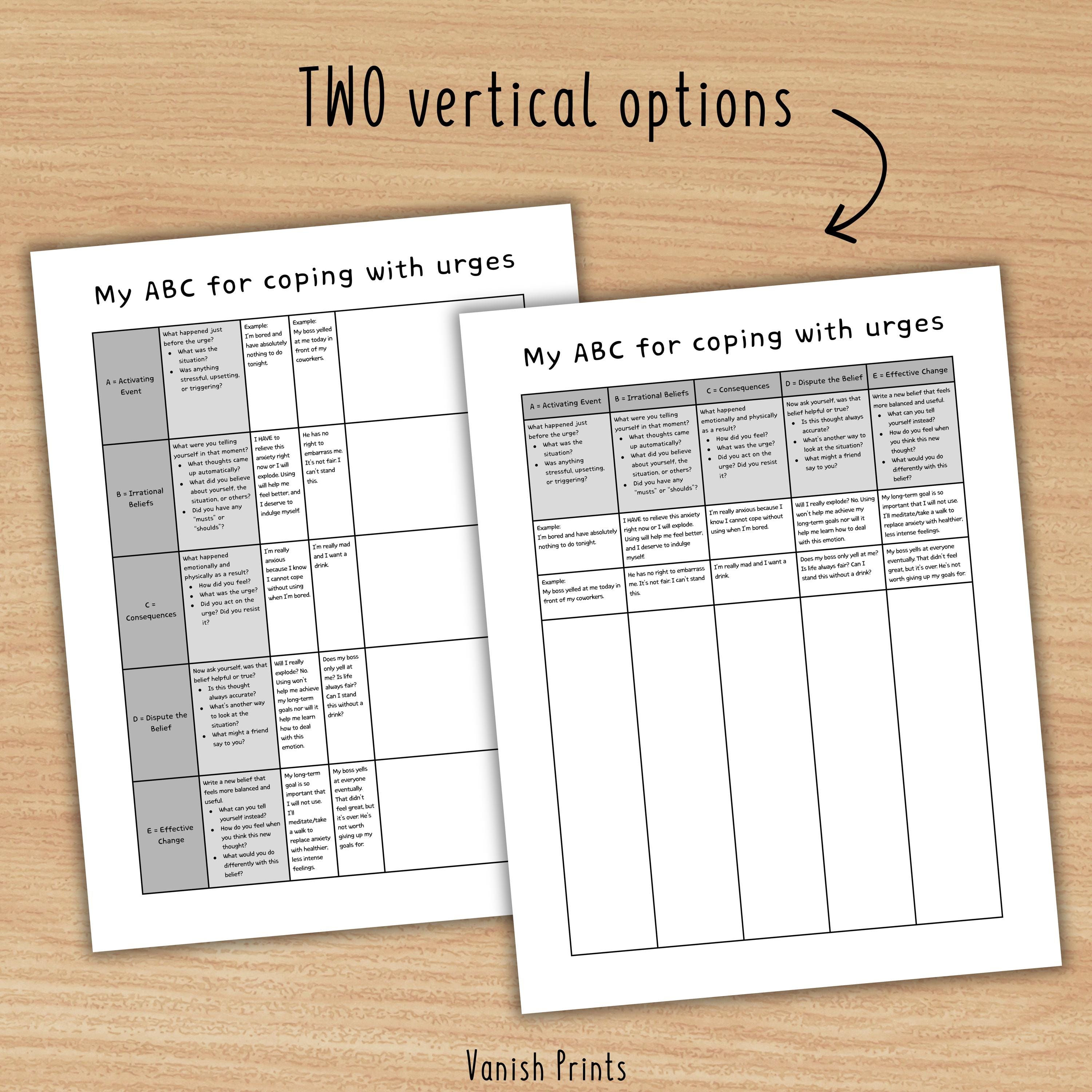 ABC REBT Recovery Exercise Worksheets (pdf and Jpg Download) Dbt and ...