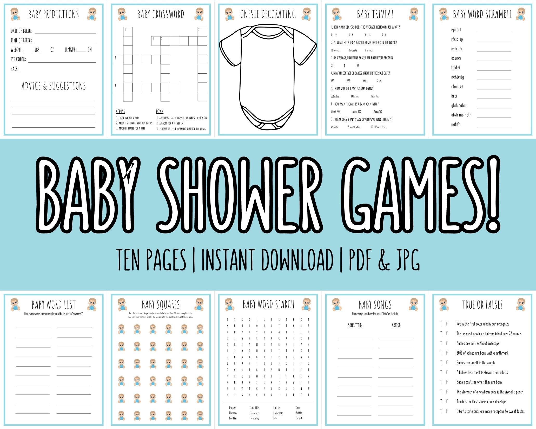 BABY SHOWER GAMES, Boy Baby Shower Games, Baby Shower Activities ...