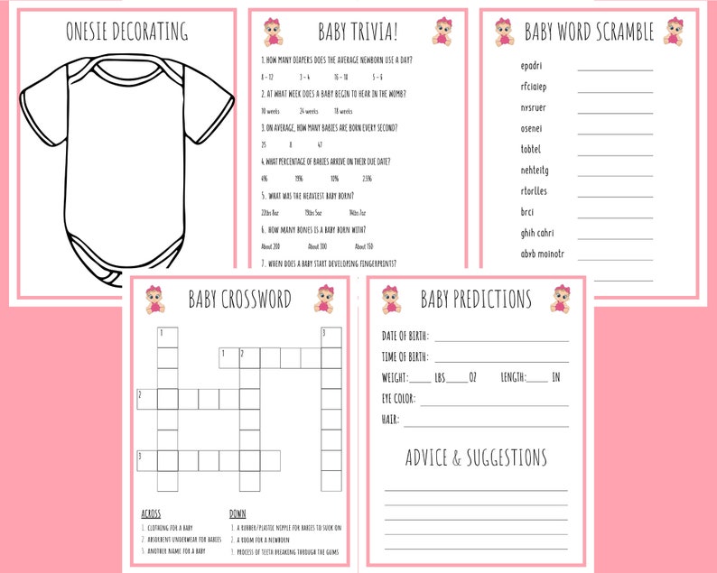 BABY SHOWER GAMES, Girl Baby Shower Games, Baby Shower Activities ...