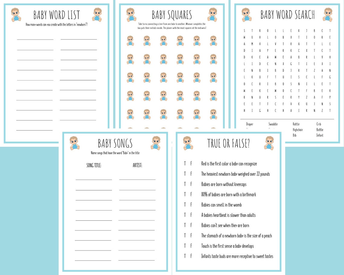 BABY SHOWER GAMES, Boy Baby Shower Games, Baby Shower Activities ...
