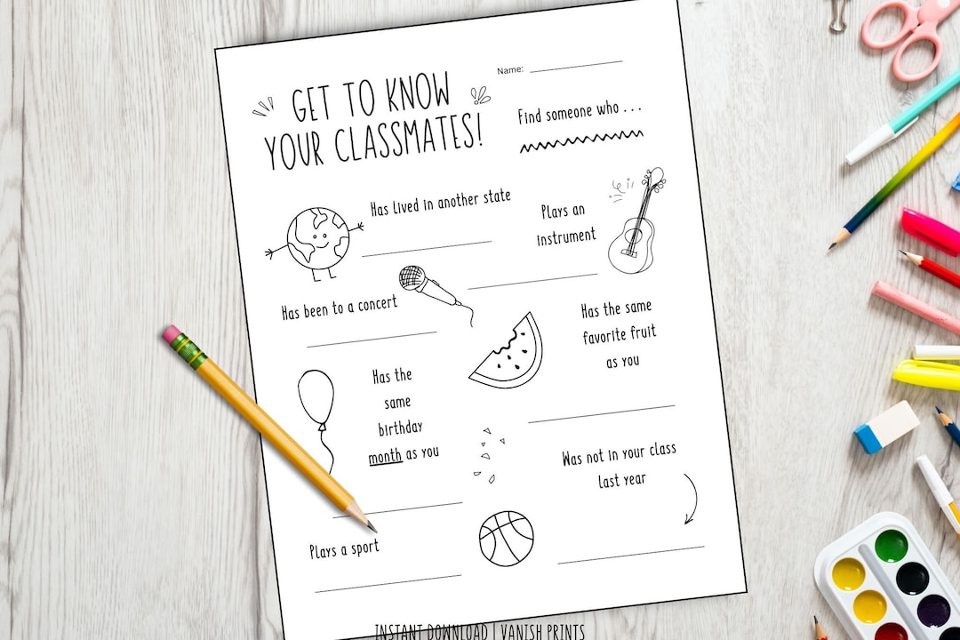 Back to School Icebreaker, Get to Know Your Classmates Scavenger Hunt ...