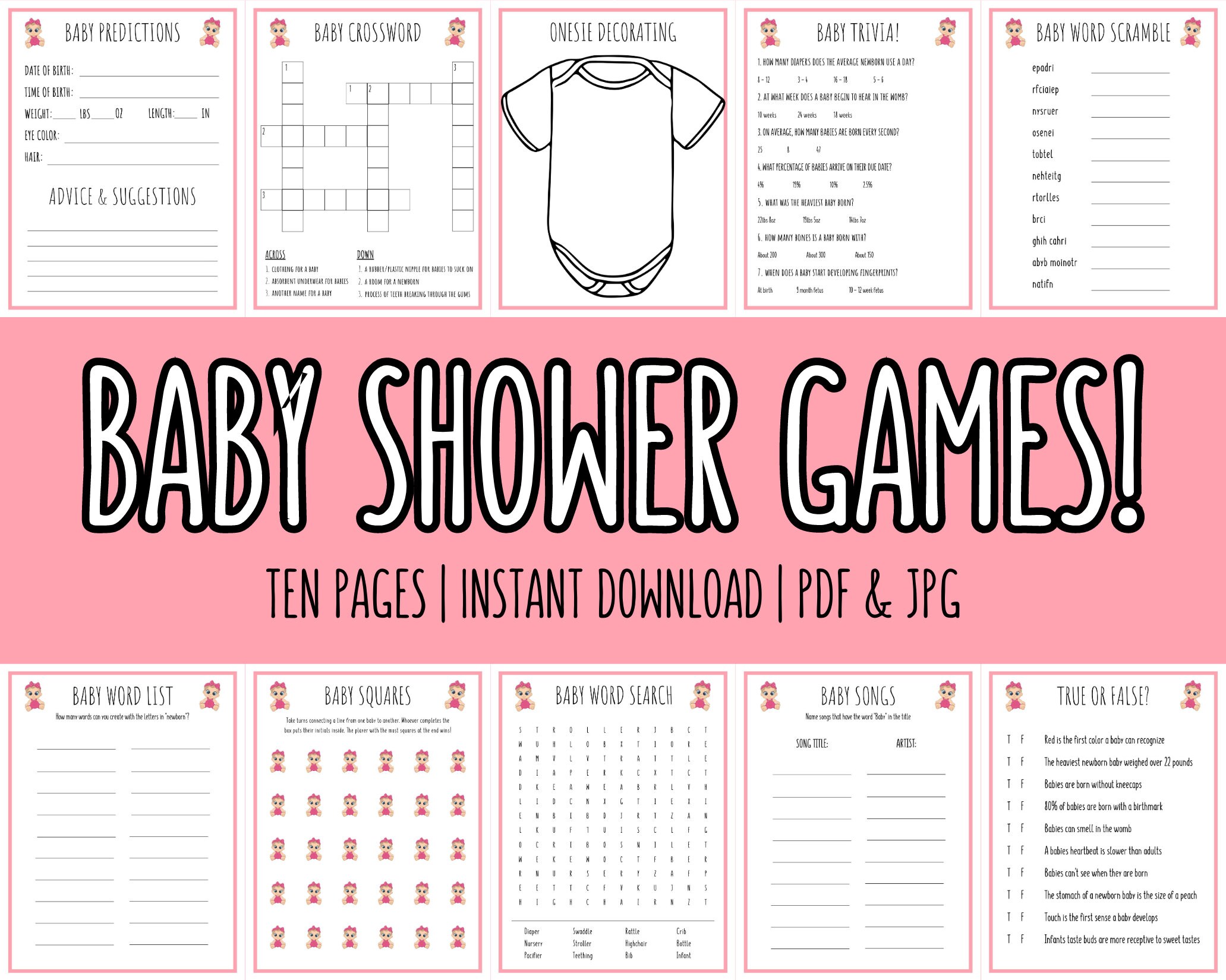 BABY SHOWER GAMES, Girl Baby Shower Games, Baby Shower Activities ...