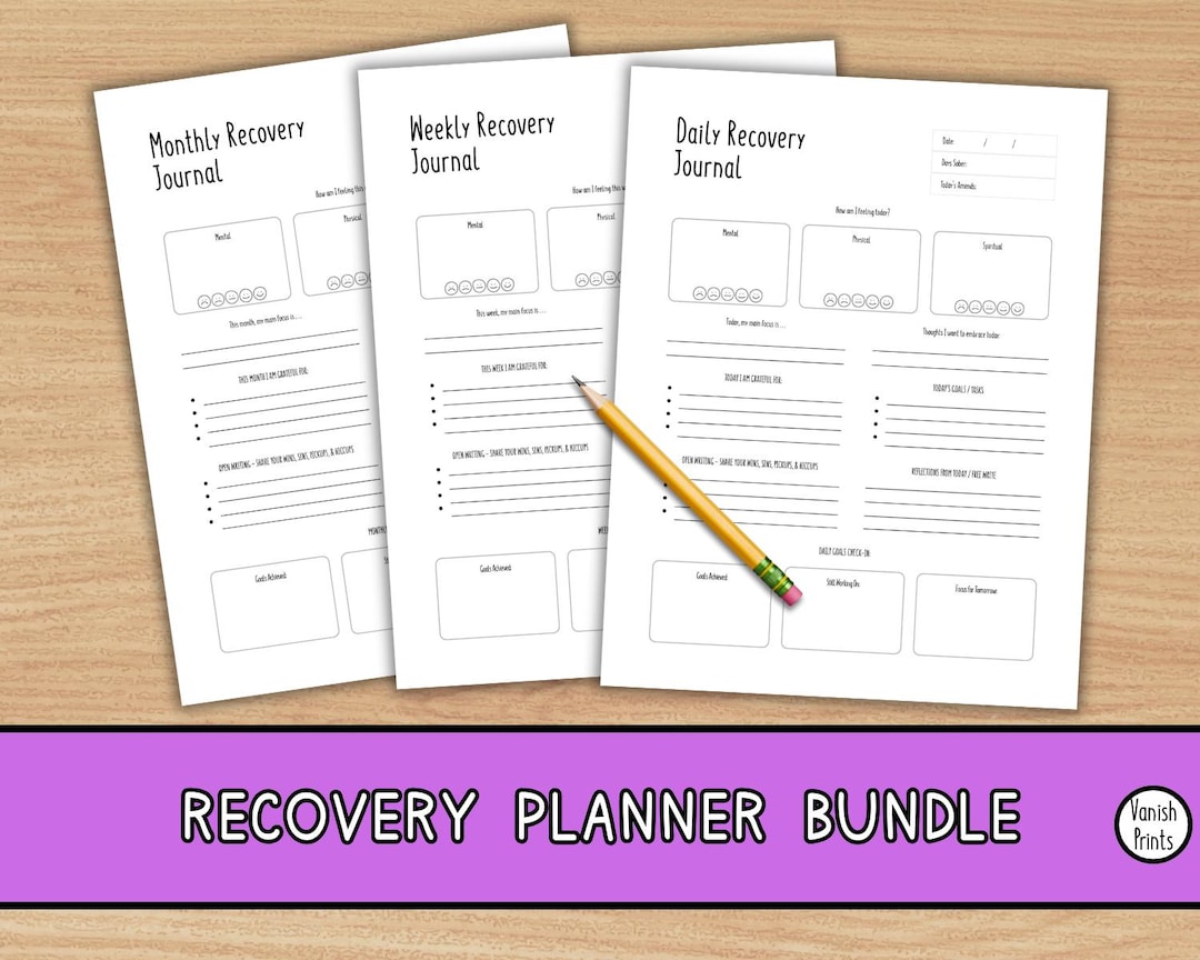 Recovery Planner Bundle: Daily, Weekly, Monthly (PDF Downloadable ...