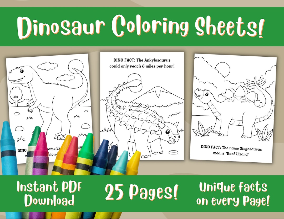 Dinosaur Coloring Pages, Fun Facts, Kids Printable (PDF) - Etsy