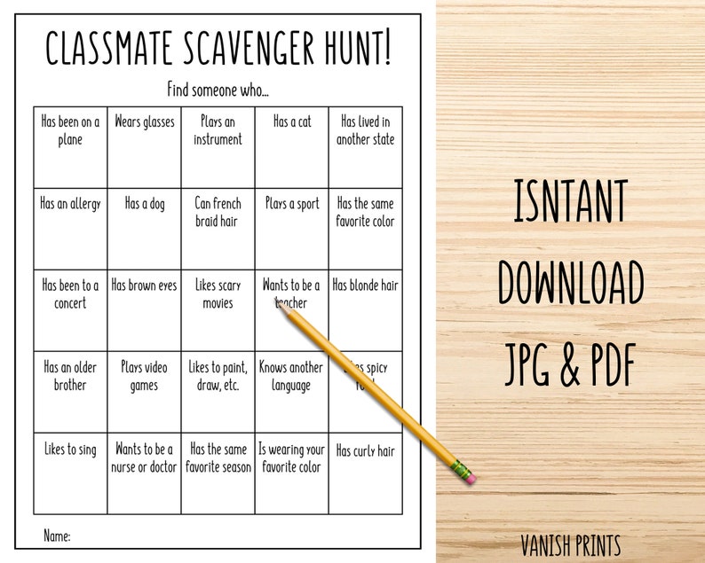 Classmate Scavenger Hunt, Back to School Worksheet, Back to School ...