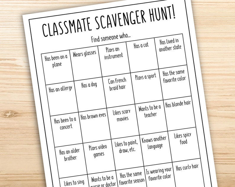 Classmate Scavenger Hunt, Back to School Worksheet, Back to School ...