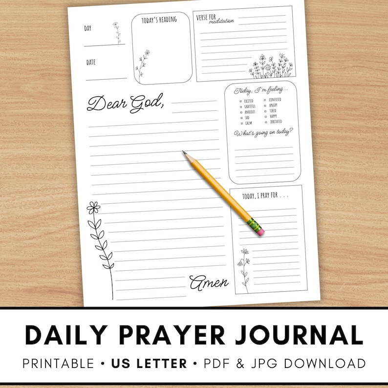 Daily Prayer Worksheet, US Letter Format, Digital Journal, Printable ...