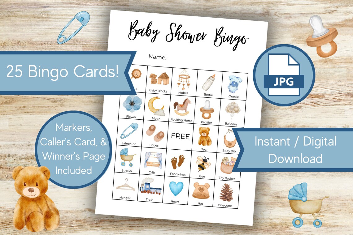 Boy Baby Shower Bingo Game: 25 Unique Cards (digital Download) - Etsy