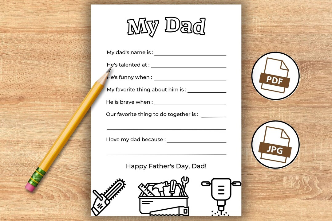 Fathers Day Worksheet, Fathers Day Gift, All About My Dad Printable ...