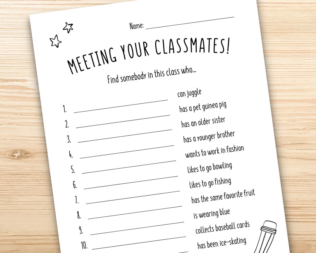 Meet Your Classmates Icebreaker Scavenger Hunt (digital Download) - Etsy