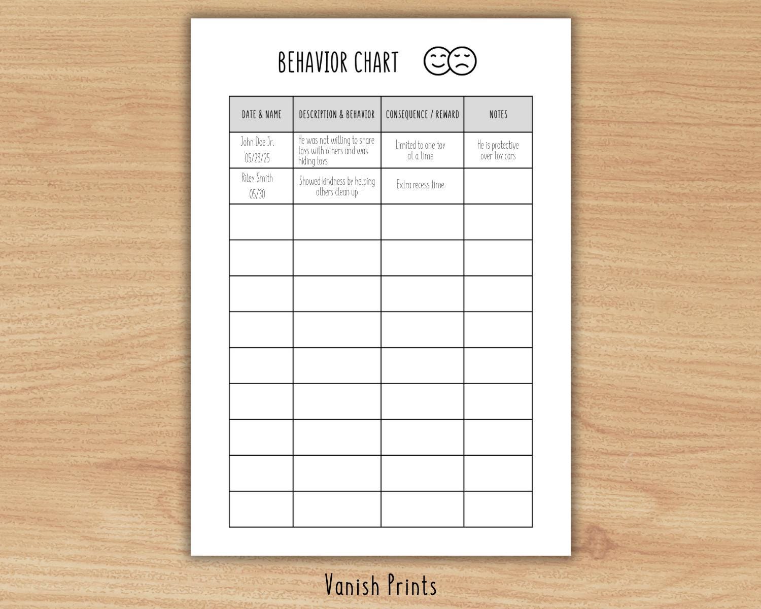 Behavior Tracker Chart: Autism, Special Needs (PDF Download A4 Format ...