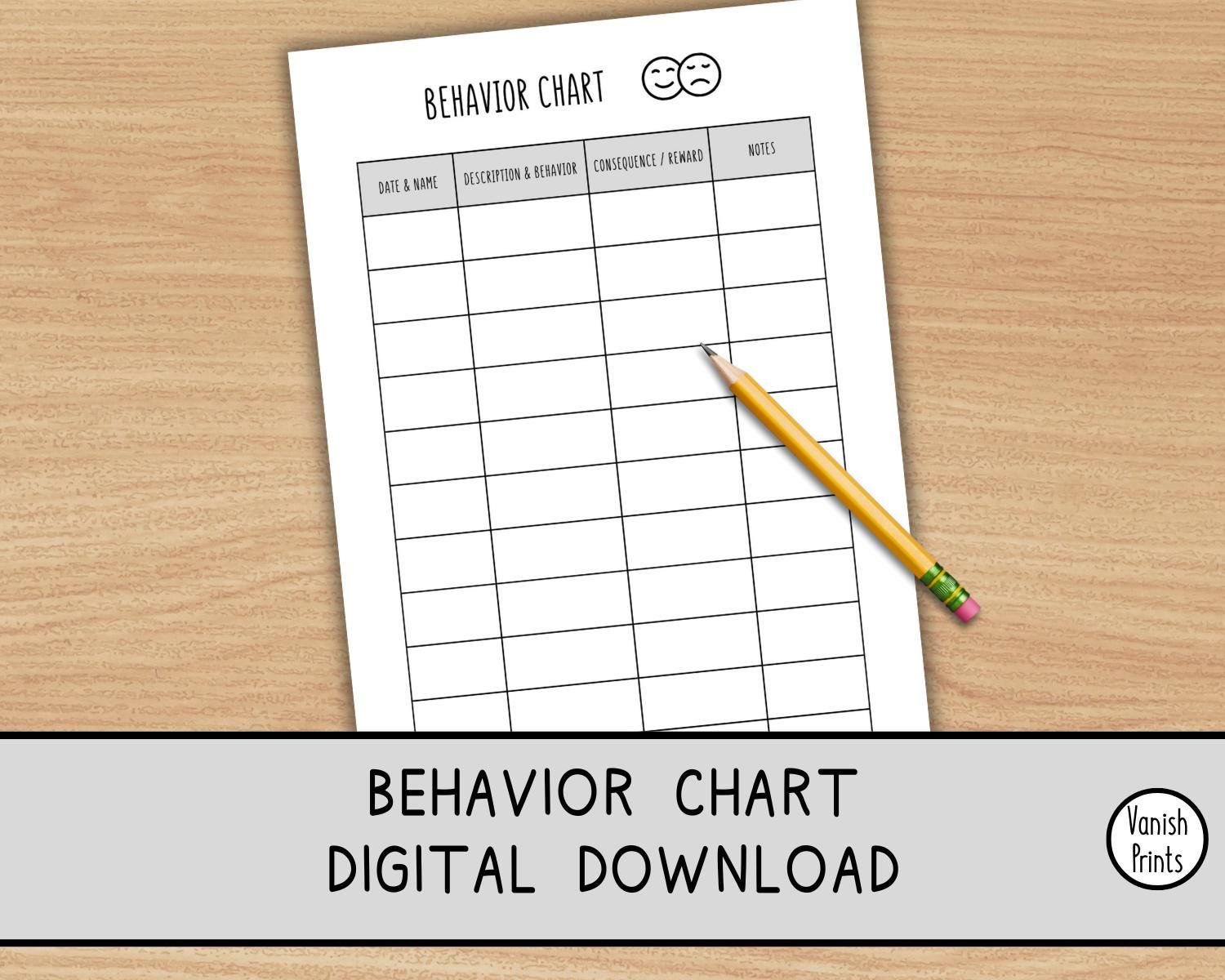 Behavior Tracker Chart: Autism, Special Needs (PDF Download A4 Format ...