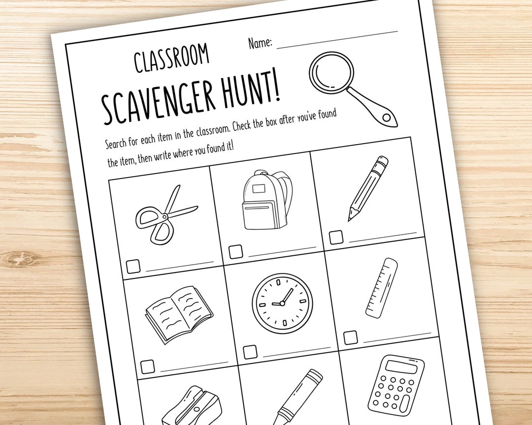 Classroom Scavenger Hunt Worksheet, Back to School Activity (digital ...