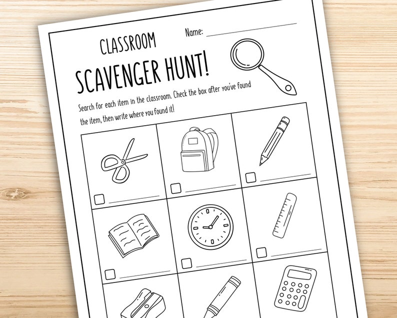 Classroom Scavenger Hunt Worksheet, Back to School Activity (digital ...