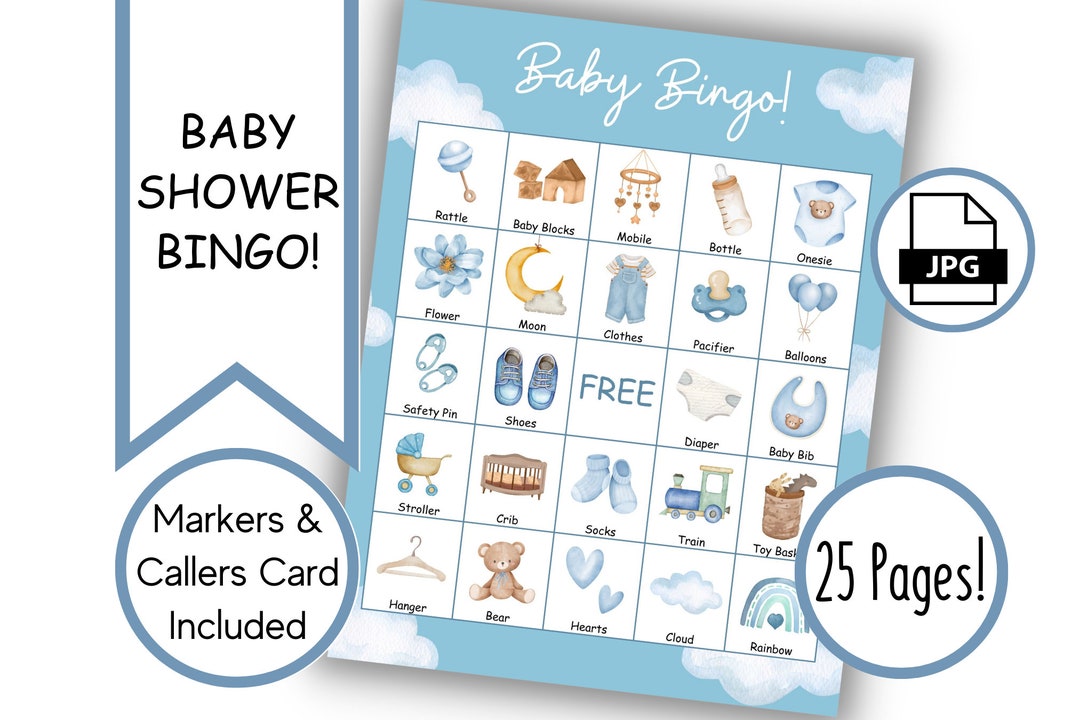 Boy Baby Shower Bingo Game: 25 Printable Cards (digital Download) - Etsy