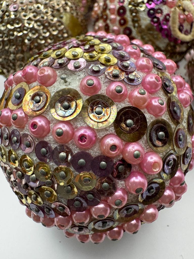 7 Handmade, Vintage Styrofoam, Sequined and Steel Pin, Christmas ...