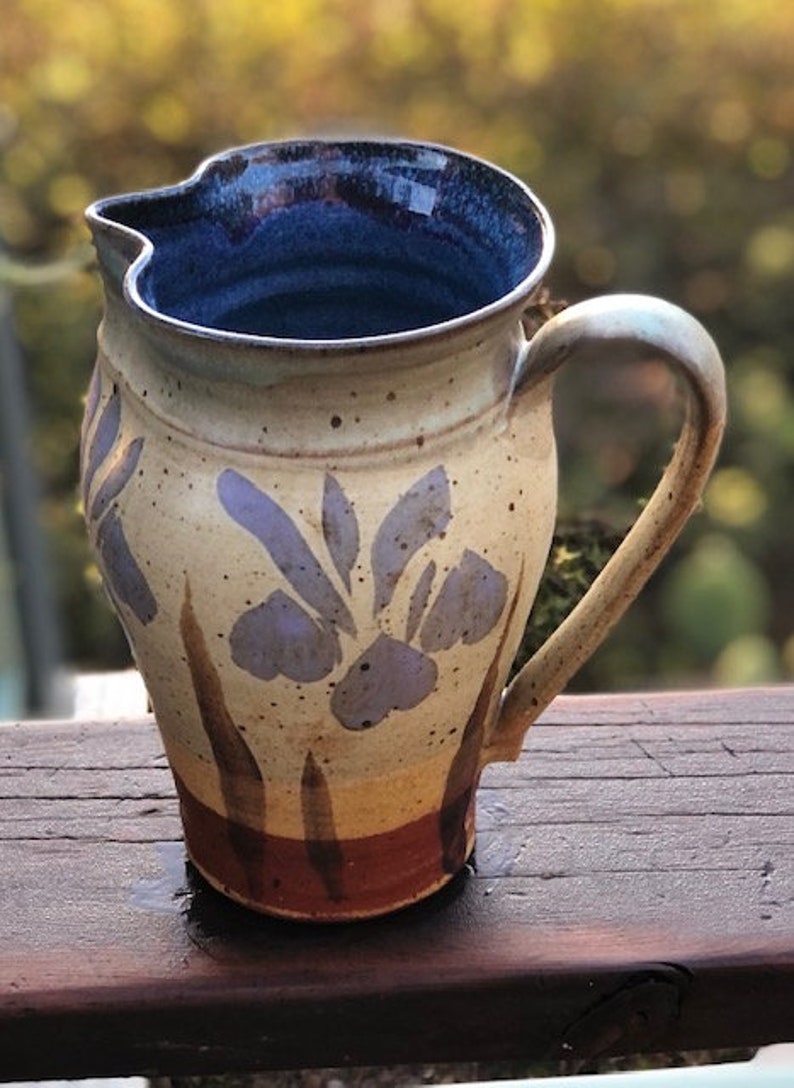 Vintage William Bill Creitz Collectible Pottery Pitcher / Vase Iris ...
