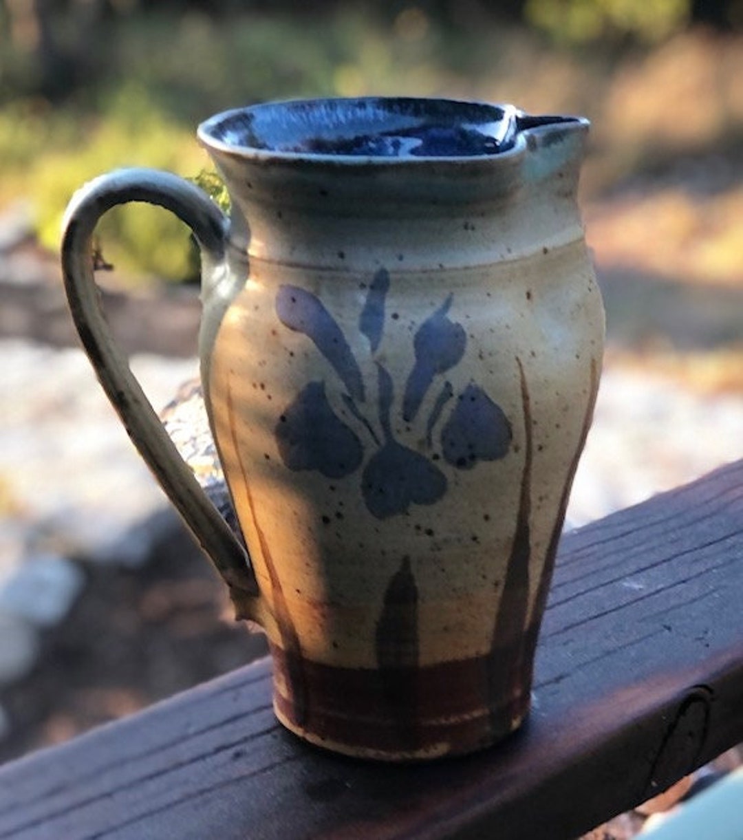 Vintage William Bill Creitz Collectible Pottery Pitcher / Vase Iris ...