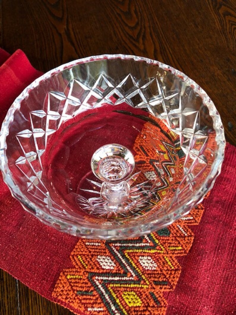 Ceskci Crystal Compote Bowl With Diamond Block and Starburst Pattern - Etsy