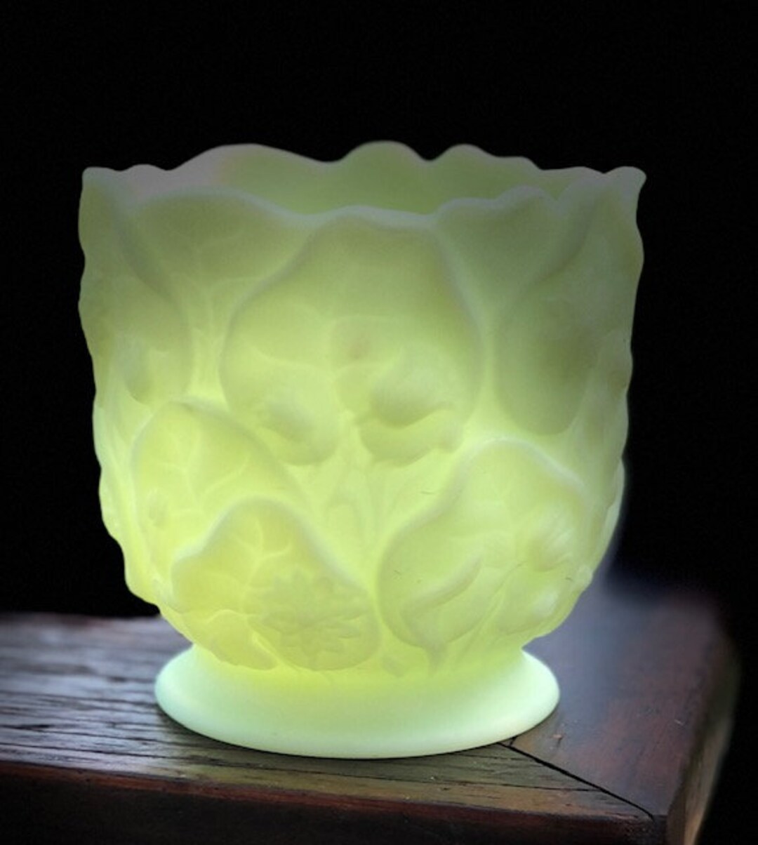 Fenton Vintage Uranium / Custard / Satin Glass Bowl With Pressed ...