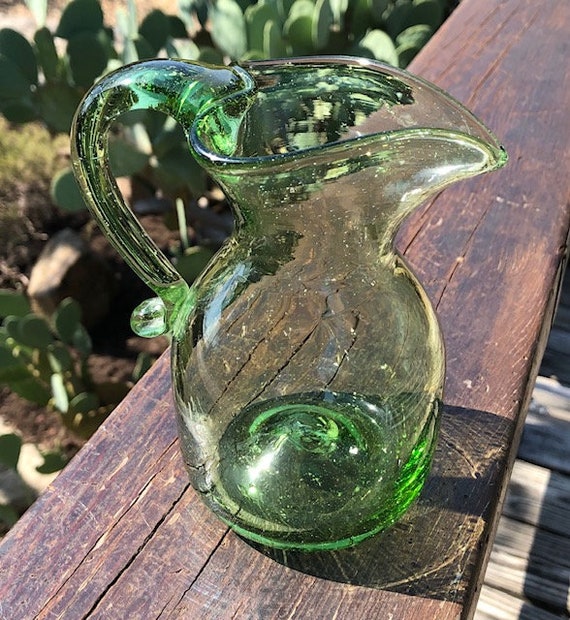 Blenko Vintage Green Bubble Glass Hand Blown Pitcher | Etsy