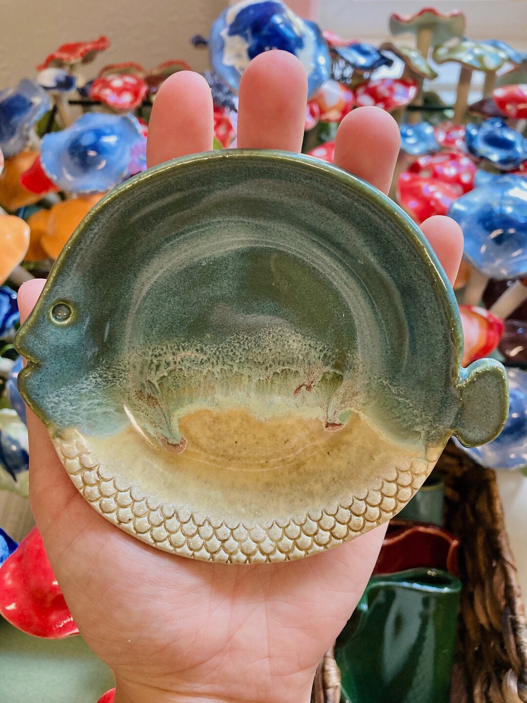 Handmade Fish Saucer Jewelry Dish Trinket Holder Ceramic Pottery ...