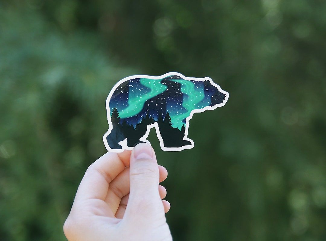 Northern Lights Grizzly Bear Sticker | Laptop, Waterbottle Car Window ...