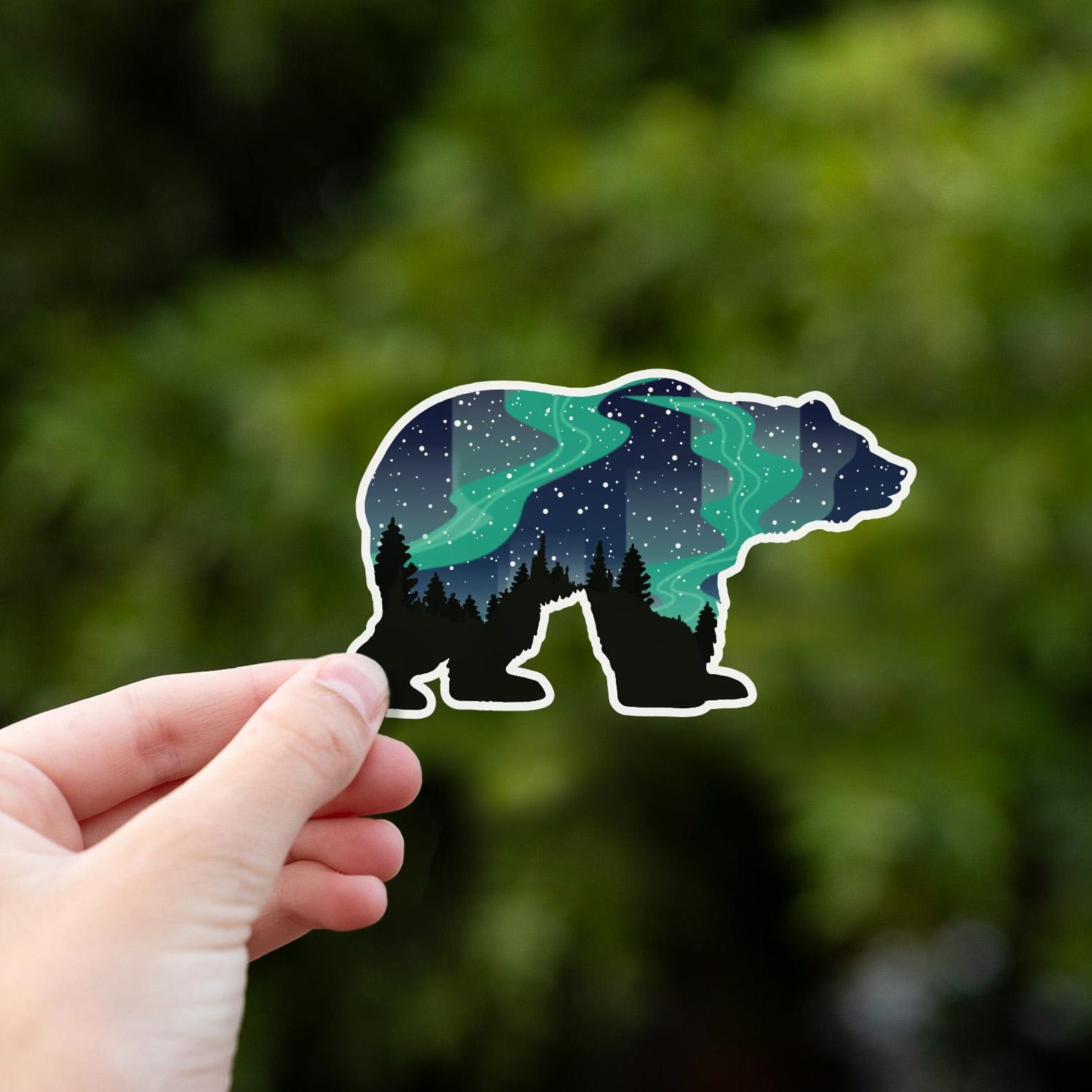 Northern Lights Grizzly Bear Sticker | Laptop, Waterbottle Car Window ...