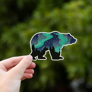Northern Lights Grizzly Bear Sticker | Laptop, Waterbottle Car Window ...