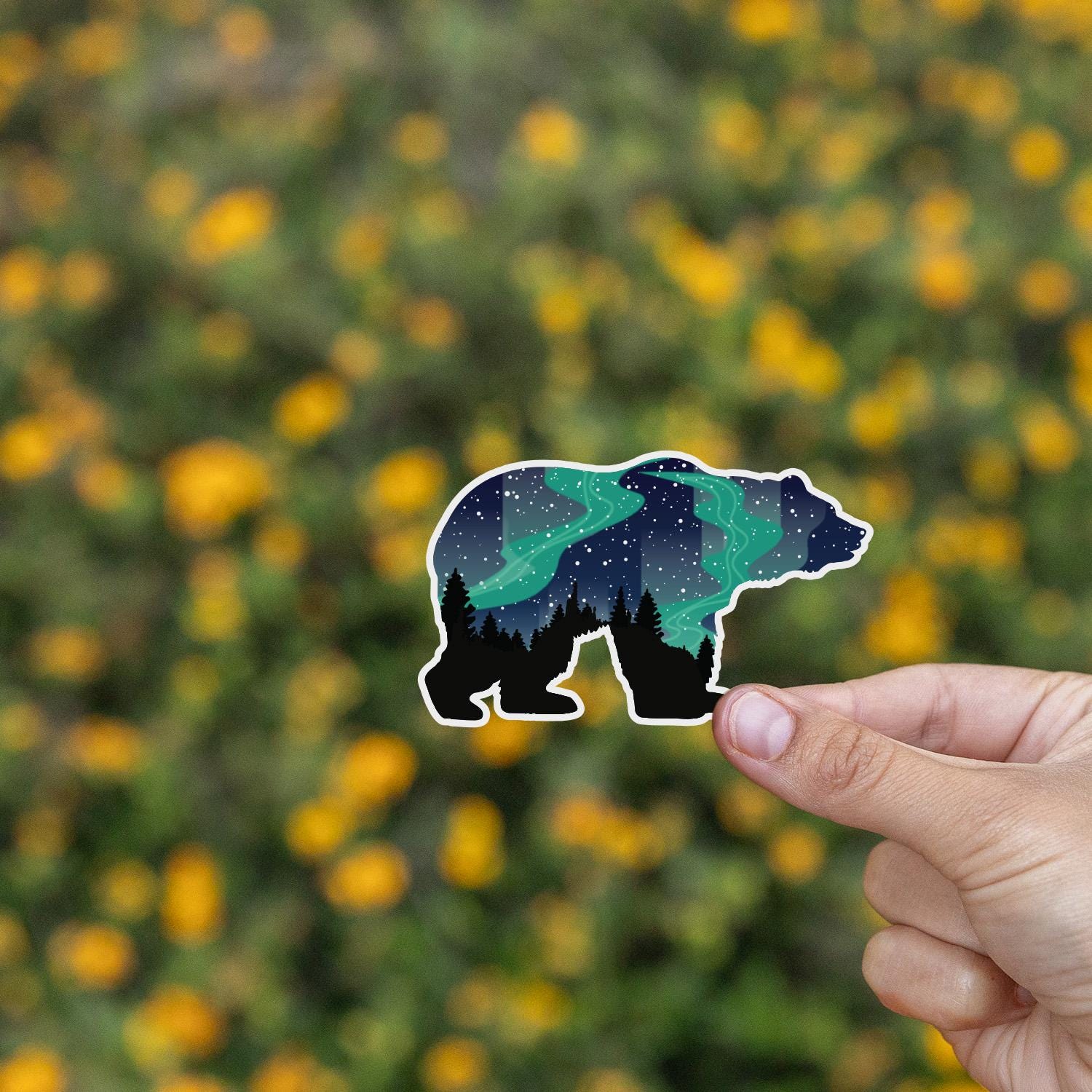 Northern Lights Grizzly Bear Sticker | Laptop, Waterbottle Car Window ...